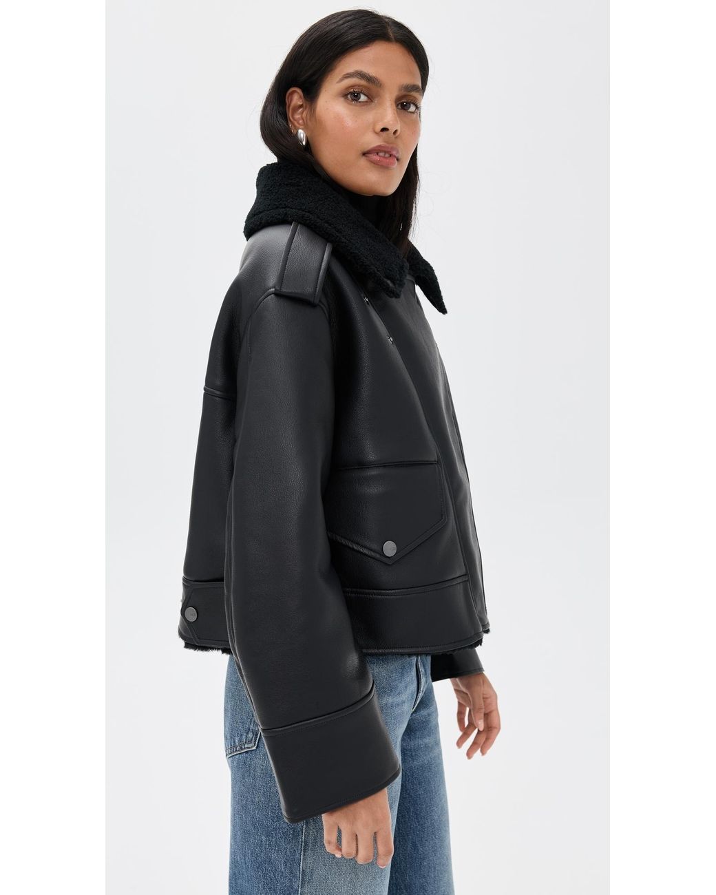 UGG Finnian Luxefluff Faux Leather Moto Jacket in Black | Lyst