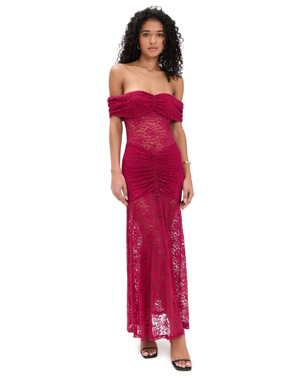 Runaway the Label Vaneya Off Shoulder Lace Maxi Dress in Red | Lyst