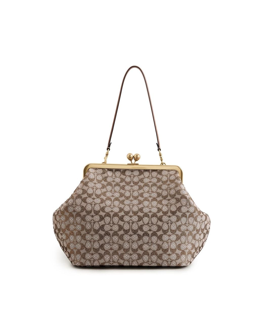 COACH Crystal Signature Jacquard Large Kisslock Bag | Lyst