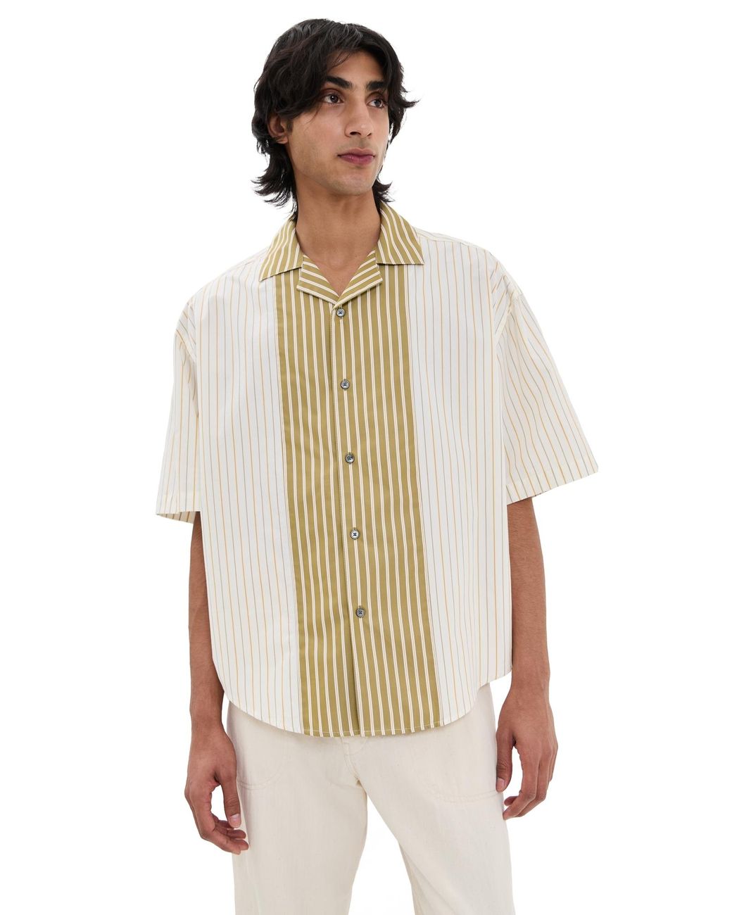 Ami Paris Striped Boxy Fit Camp Collar Shirt in Natural for Men | Lyst
