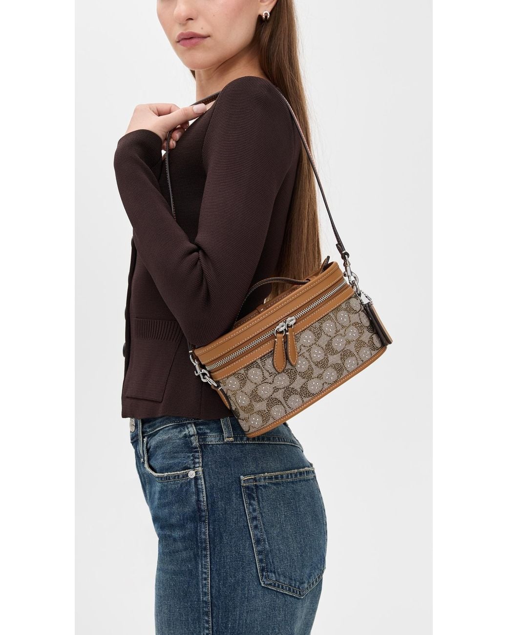 COACH Crystal Signature Jacquard Trail Bag in Brown | Lyst