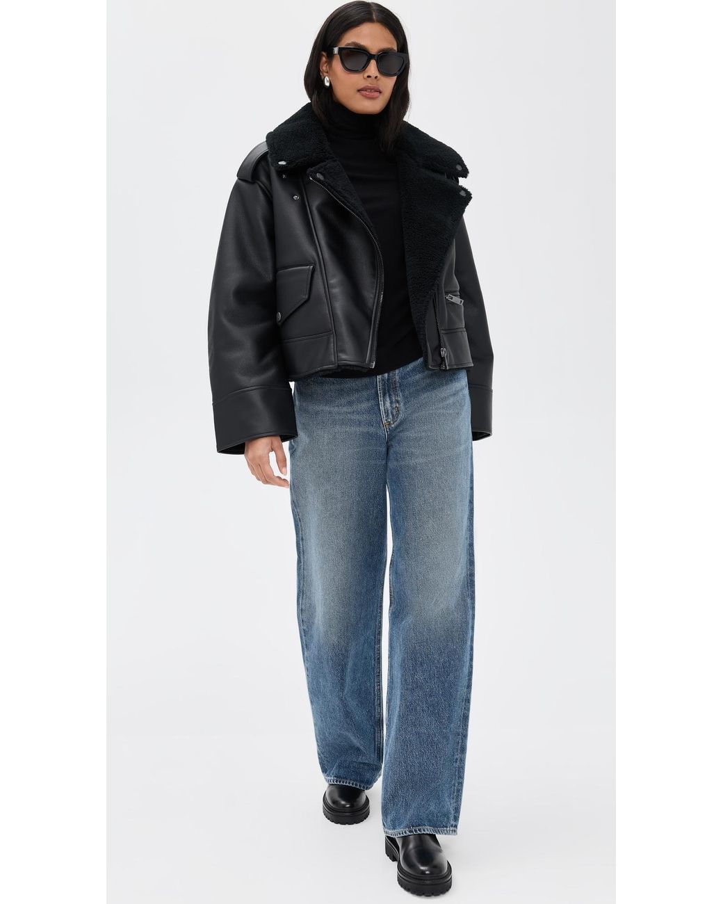 UGG Finnian Luxefluff Faux Leather Moto Jacket in Black | Lyst