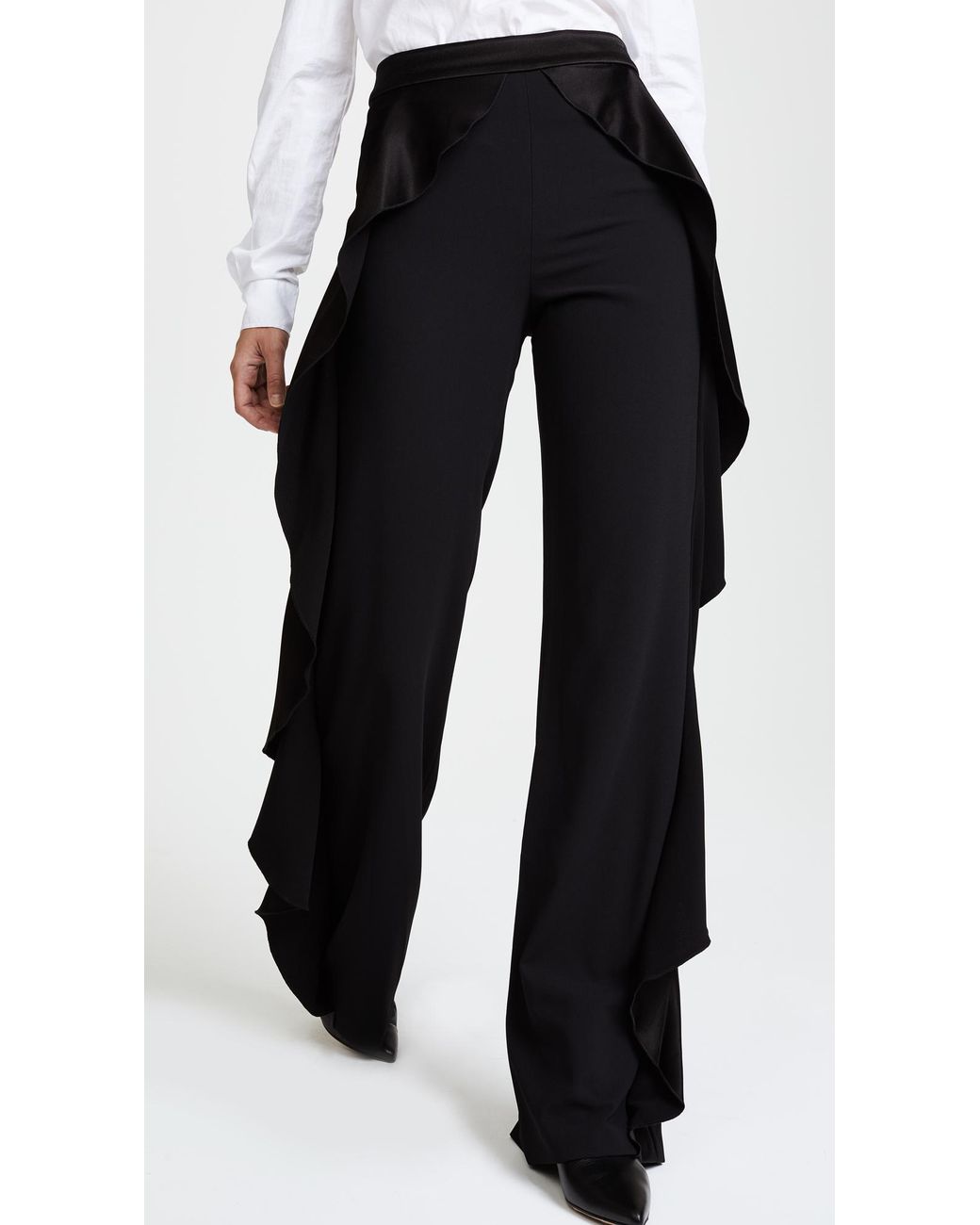 Alice + Olivia Wallace Side Ruffle Pants in Black | Lyst