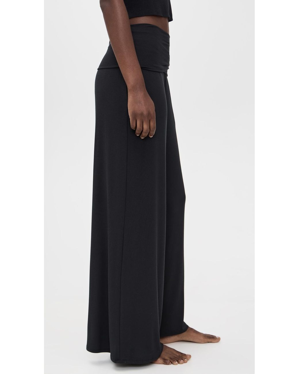 Lunya Soft Modal Rib Fold Over Pants in Black | Lyst