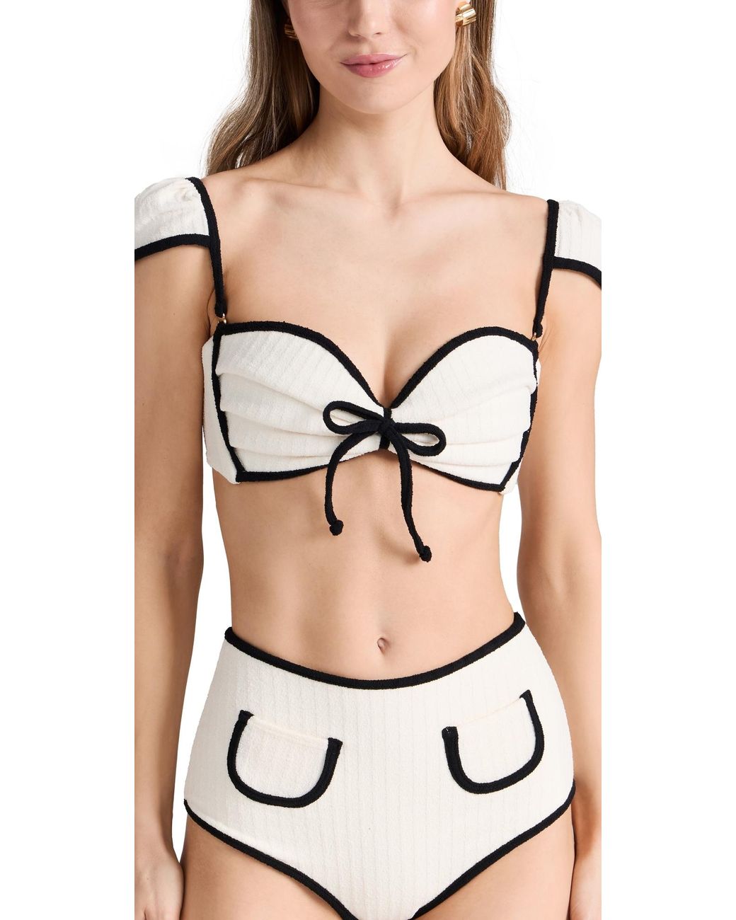 Montce Ontce Ontce X Oivia Cupo Cabana Bows Bikini Top Crea/back Terry Rib in Black | Lyst