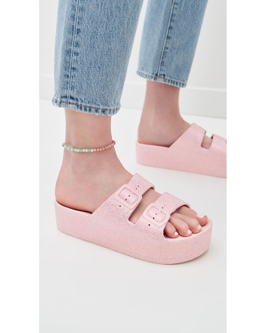 FREEDOM MOSES Metallic High Platform Slides in Pink | Lyst
