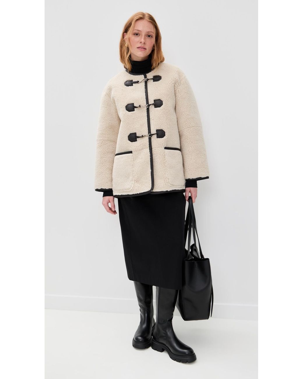 DUNST Collarless Buckled Shearling Jacket in Natural | Lyst