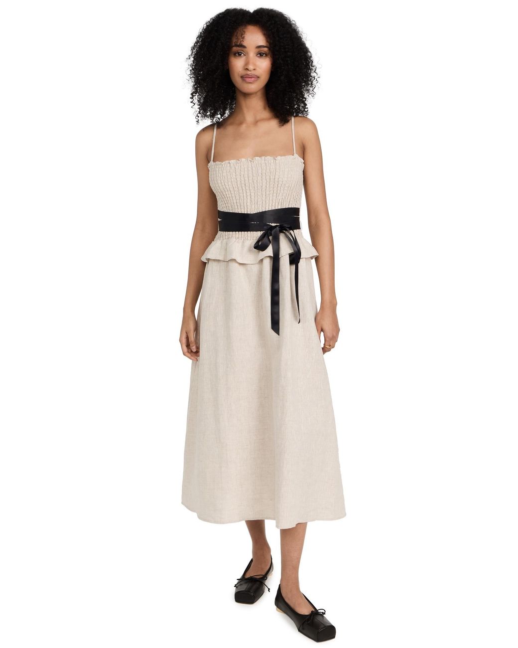 Reformation Mile Linen Midi Dre in Black | Lyst