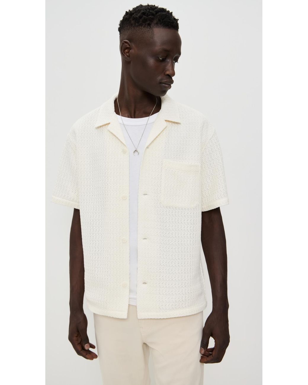 FRAME Open Weave Short Sleeve Shirt in Natural for Men | Lyst