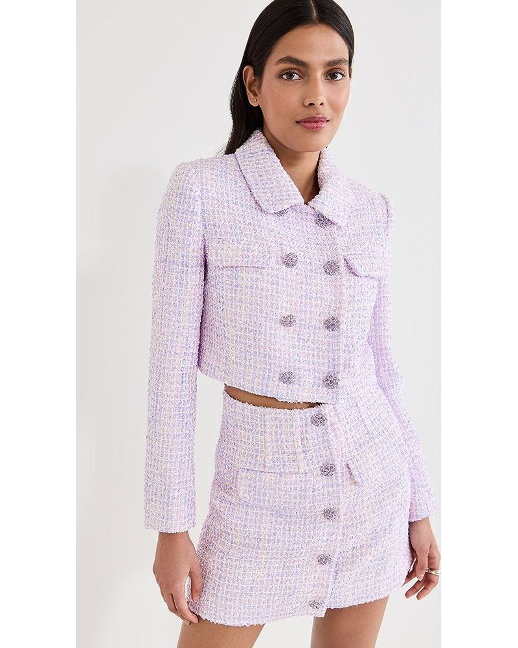 Self-Portrait Lilac Boucle Jacket in Purple | Lyst