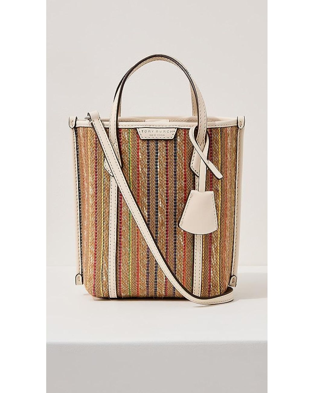 Tory Burch Mini Perry Raffia Stripe Tote | Lyst
