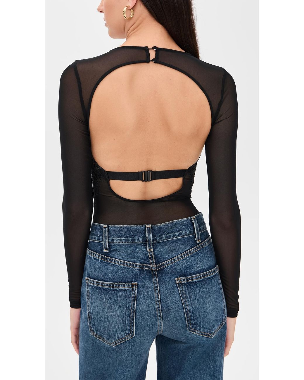 Bardot Farrah Lace Mesh Thong Bodysuit in Black | Lyst