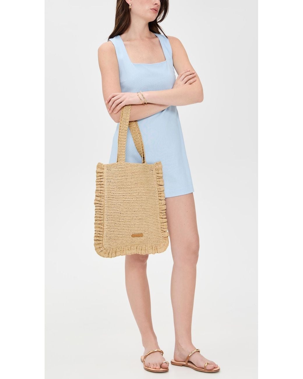 Loeffler Randall Justine Crochet Ruffle Tote in Natural | Lyst