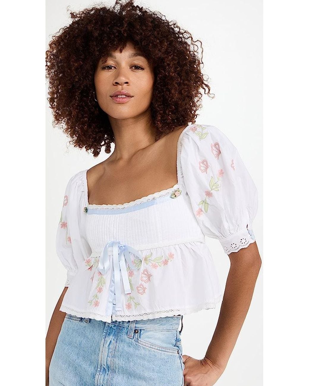For Love & Lemons Carrington Blouse in White | Lyst