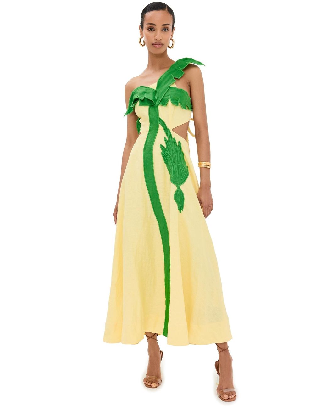 FARM Rio Palm Tree Cutwork Midi Dress in Yellow | Lyst