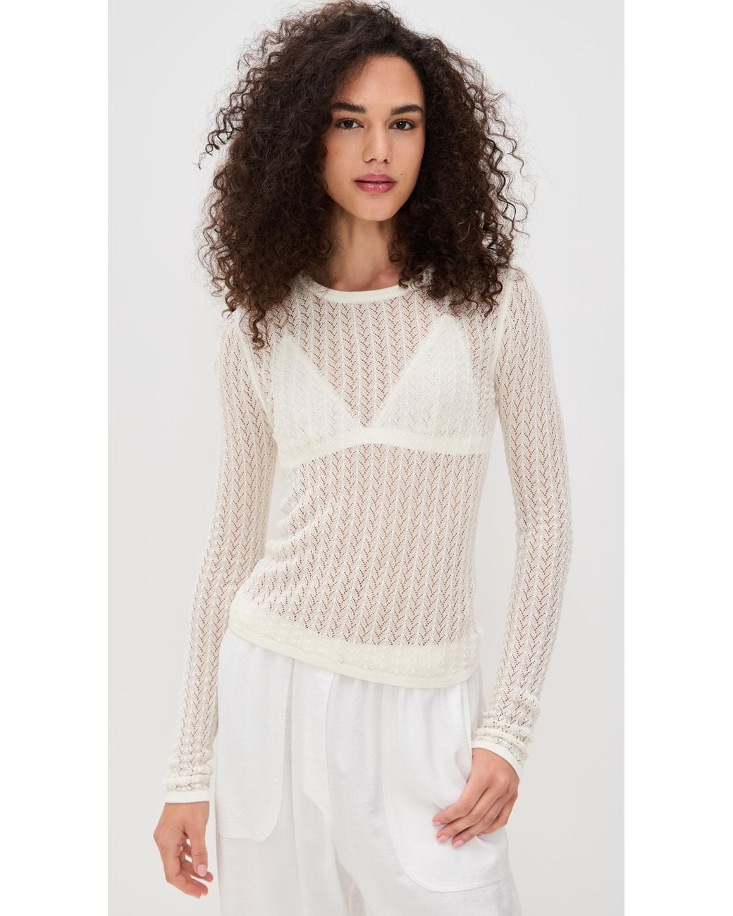 White + Warren Paperfine Lace Stitch Top in White | Lyst