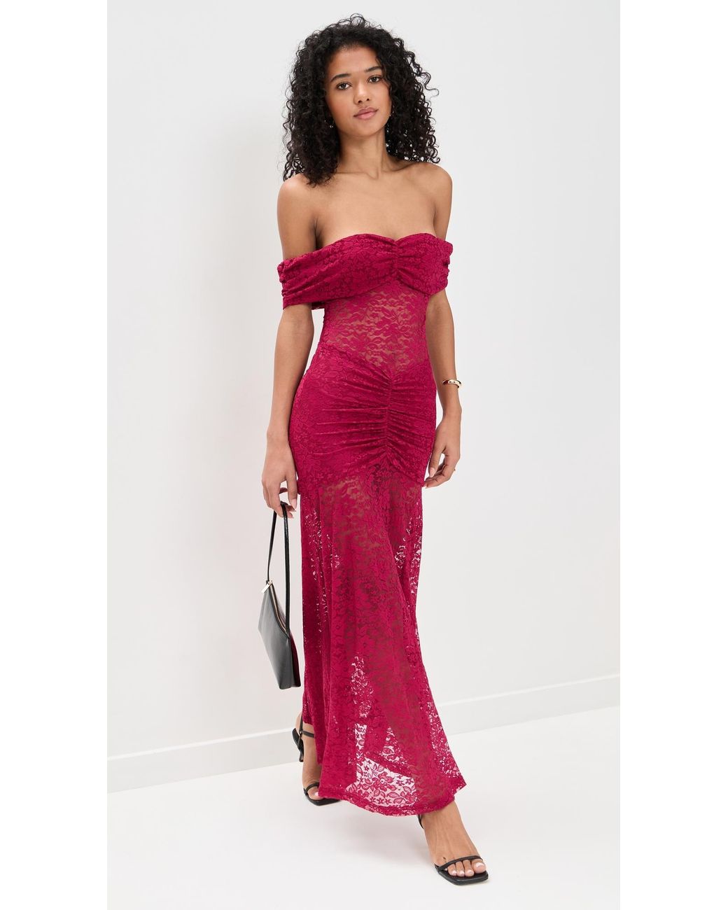 Runaway the Label Vaneya Off Shoulder Lace Maxi Dress in Red | Lyst