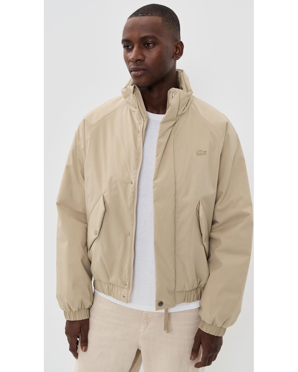 Lacoste High Collar Bomber Jacket in Natural for Men | Lyst