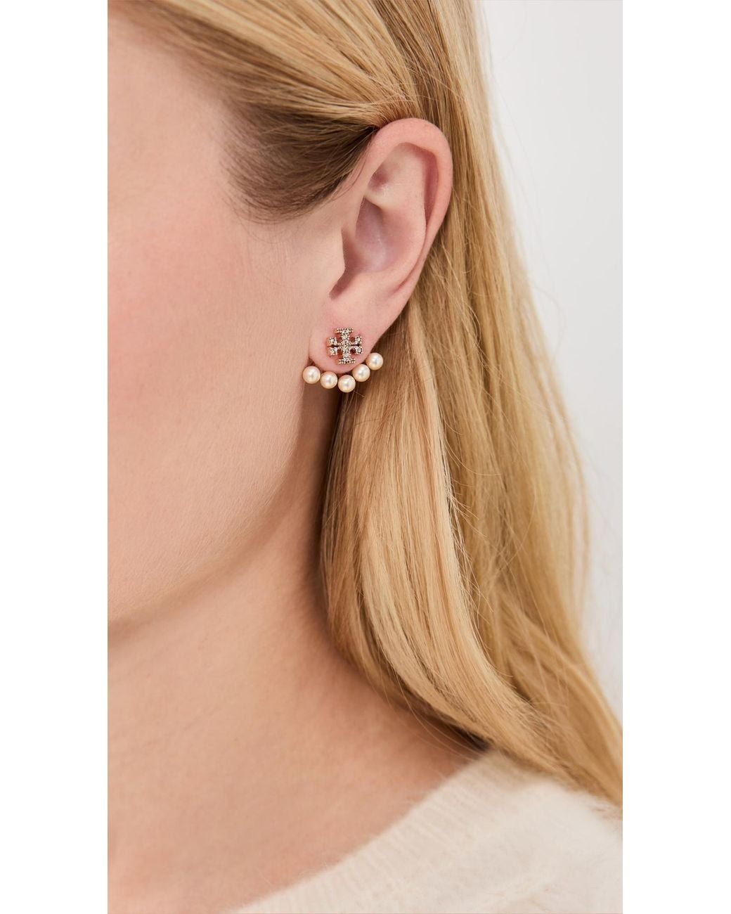 Tory Burch Kira Pearl Front Back Earrings in White | Lyst