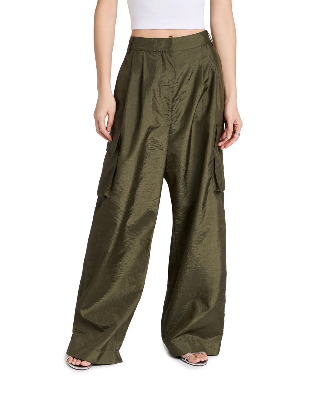 Tibi Crispy Nylon Pleated Cargo Pants in Green | Lyst