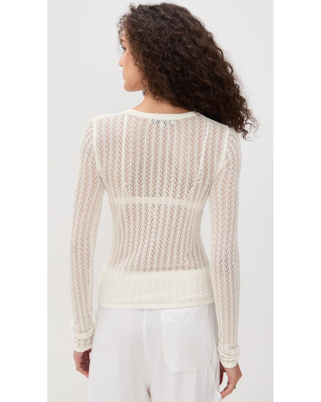 White + Warren Paperfine Lace Stitch Top in White | Lyst