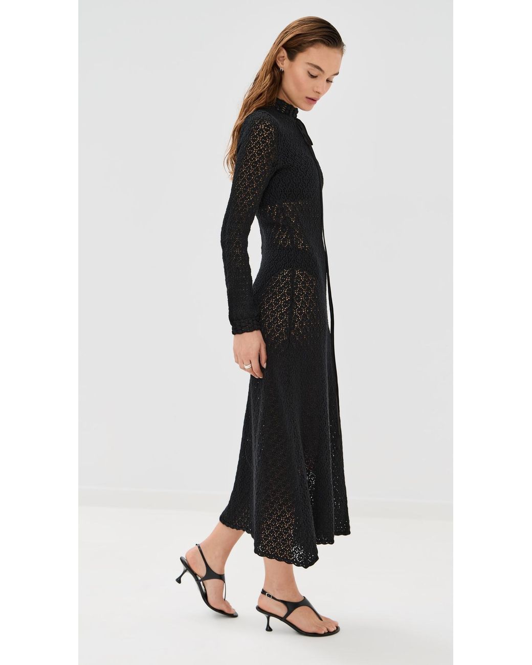 Tanner Fletcher Patsy Pointelle Midi Dress in Black | Lyst