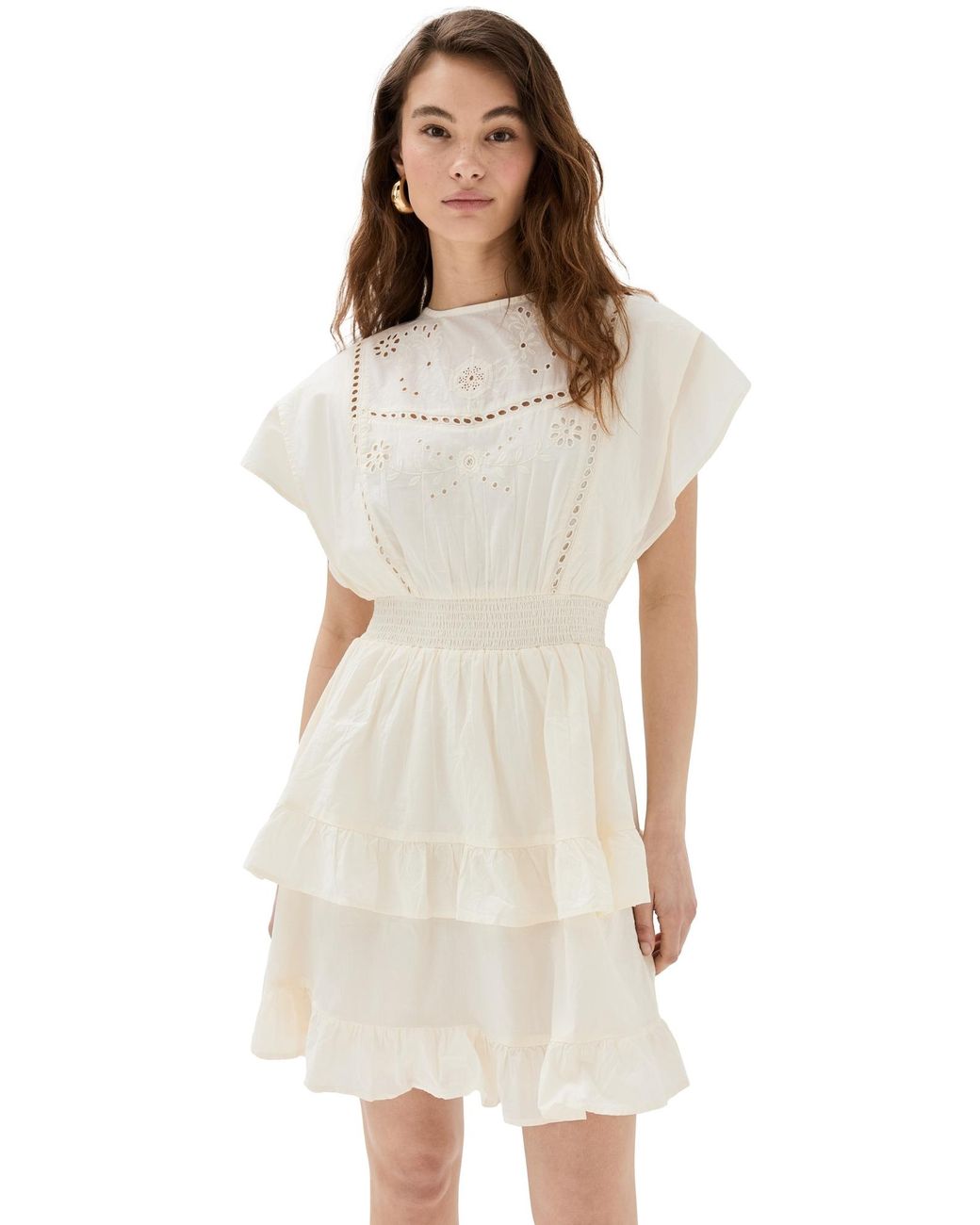 Scotch & Soda Mini Dress With Broderie in Natural | Lyst