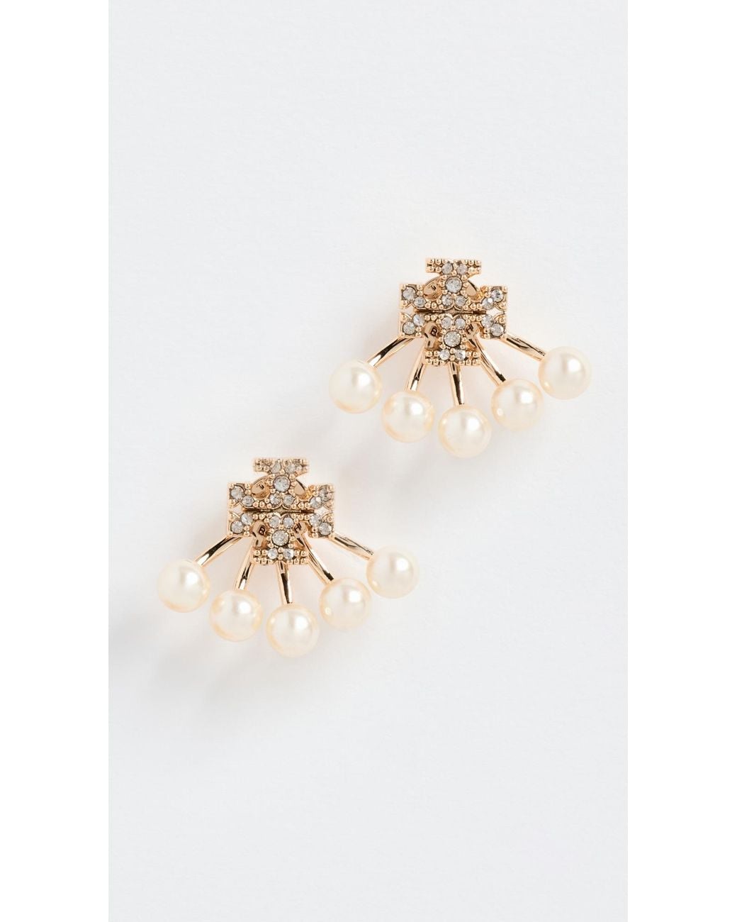Tory Burch Kira Pearl Front Back Earrings in White | Lyst