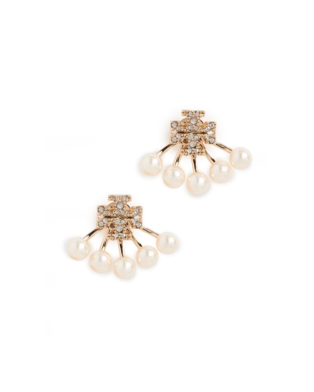 Tory Burch Kira Pearl Front Back Earrings in White | Lyst