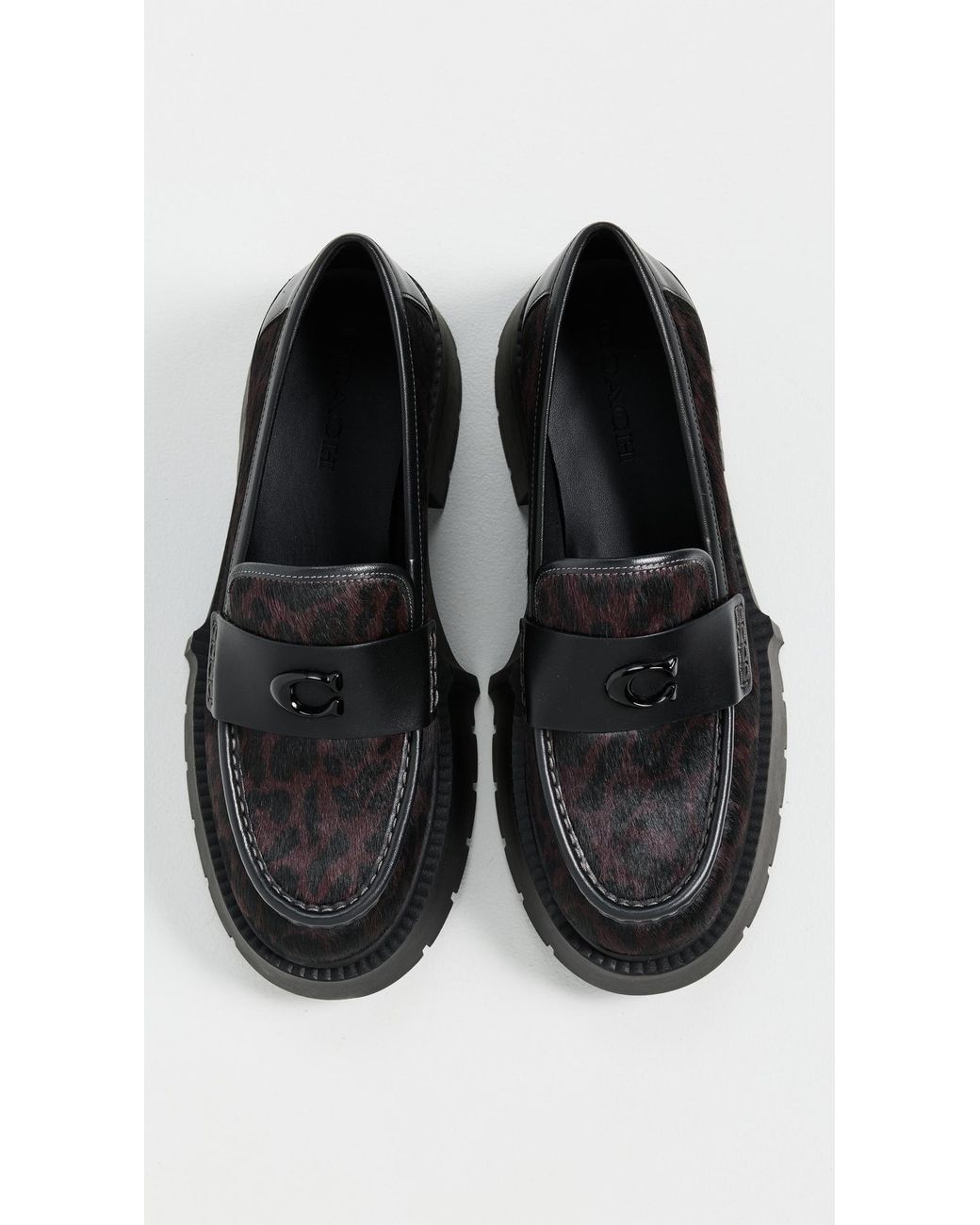COACH Leah Platform Leopard Print Loafer in Black | Lyst