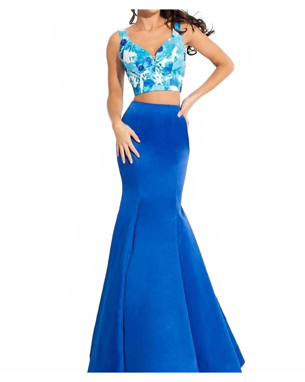 Rachel Allan Two-Piece Mikado Mermaid Gown in Blue | Lyst