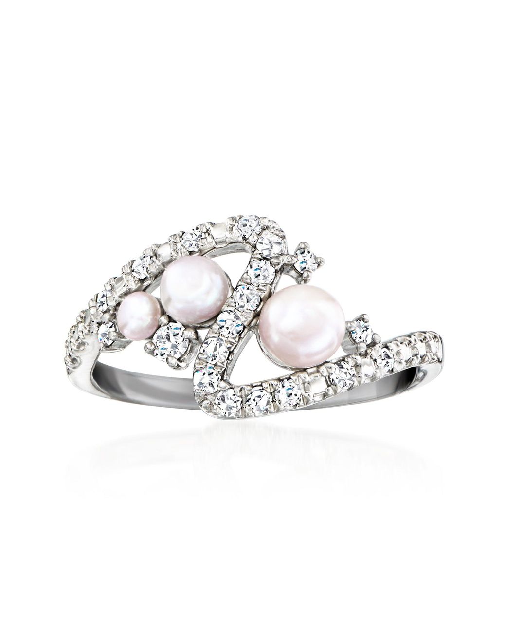 Ross-Simons 2.5-5Mm Cultured Pearl And Diamond Swirl Ring in Metallic ...
