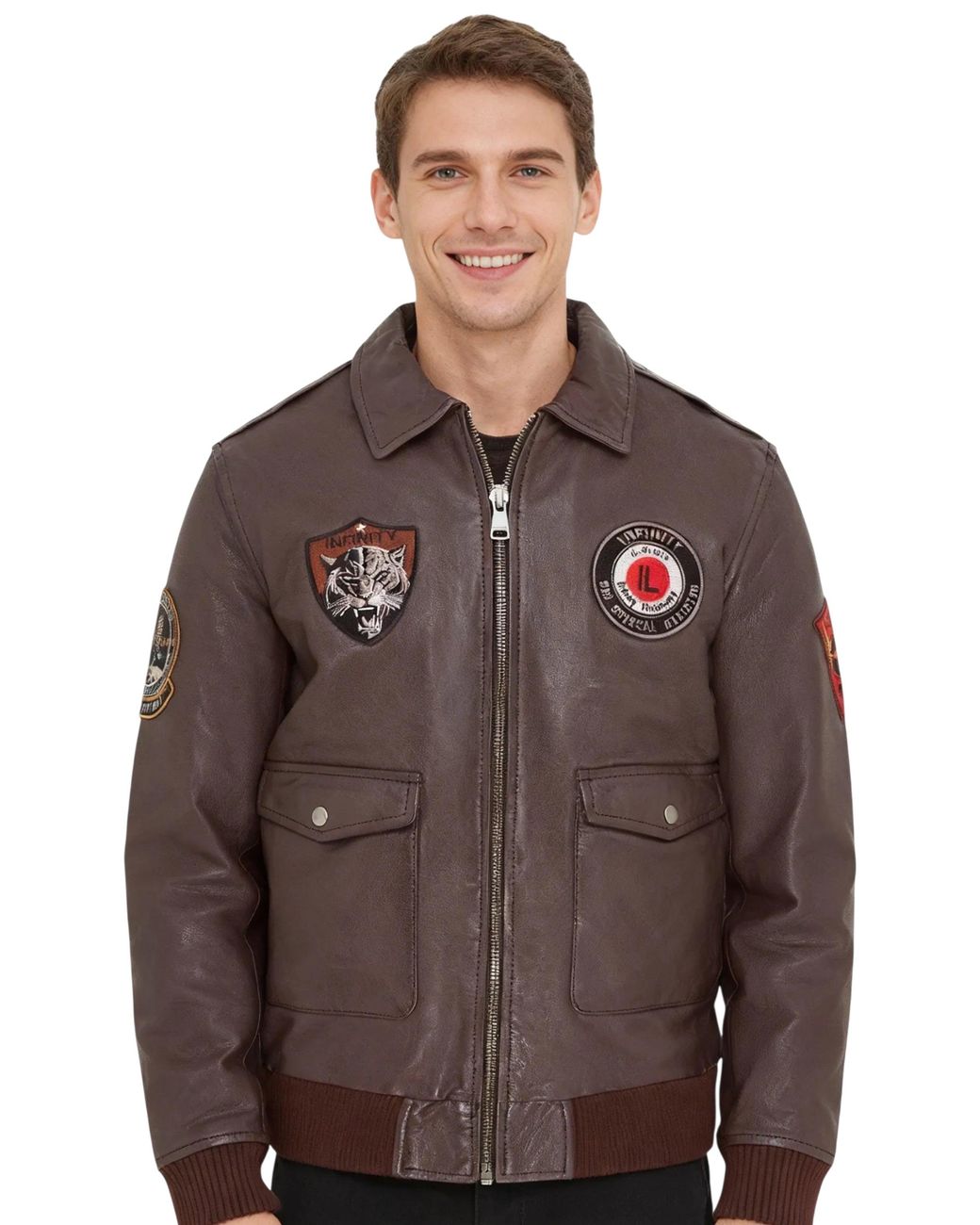 Infinity Leather Flying Leather Bomber G-1 Aviator Collar Jacket in ...