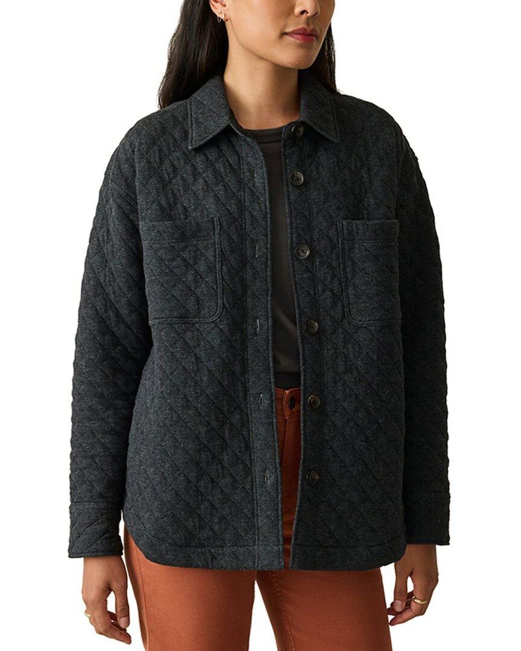 Faherty Epic Quilted Fleece Shirt Jacket in Black | Lyst