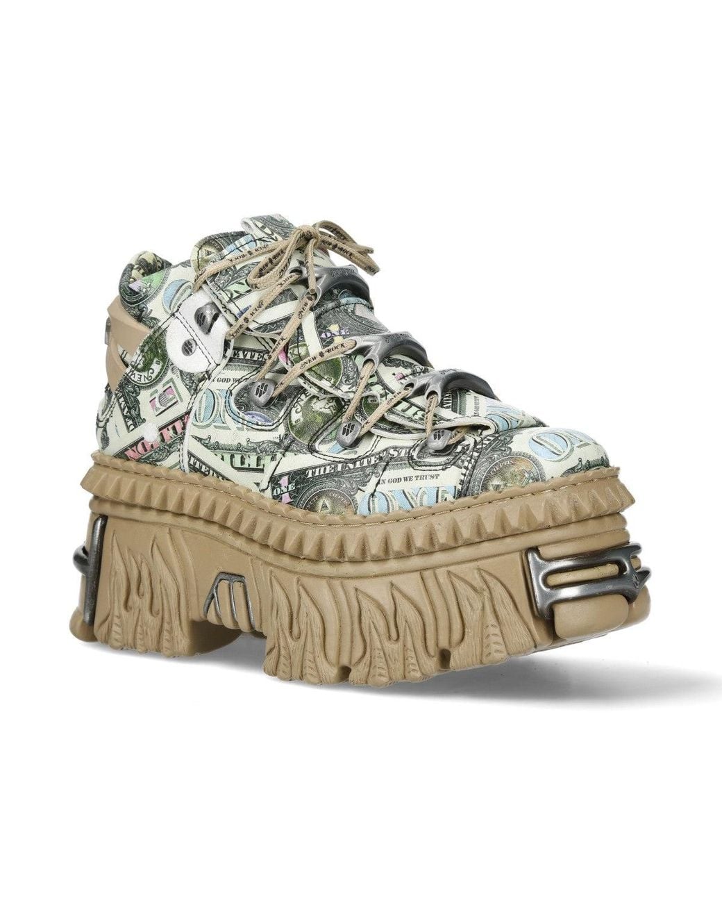 New Rock M-106Wall-C49 Dollar Bill Print Leather Platform Ankle Boots ...