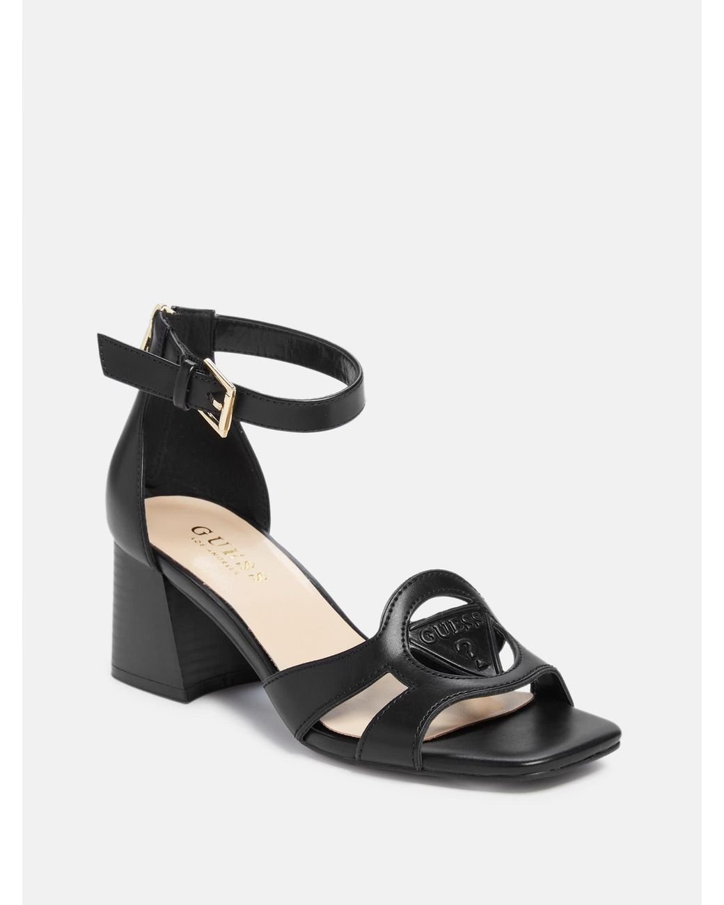 Guess Malorie Logo Cutout Sandals in Black | Lyst