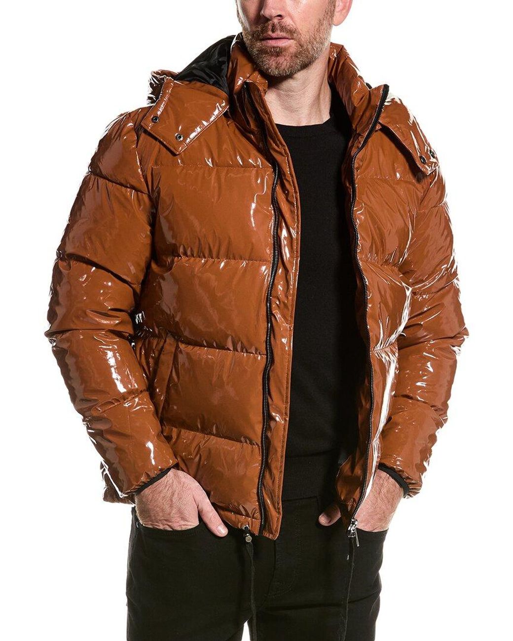 American Stitch Glossy Puffer Coat in Brown for Men | Lyst