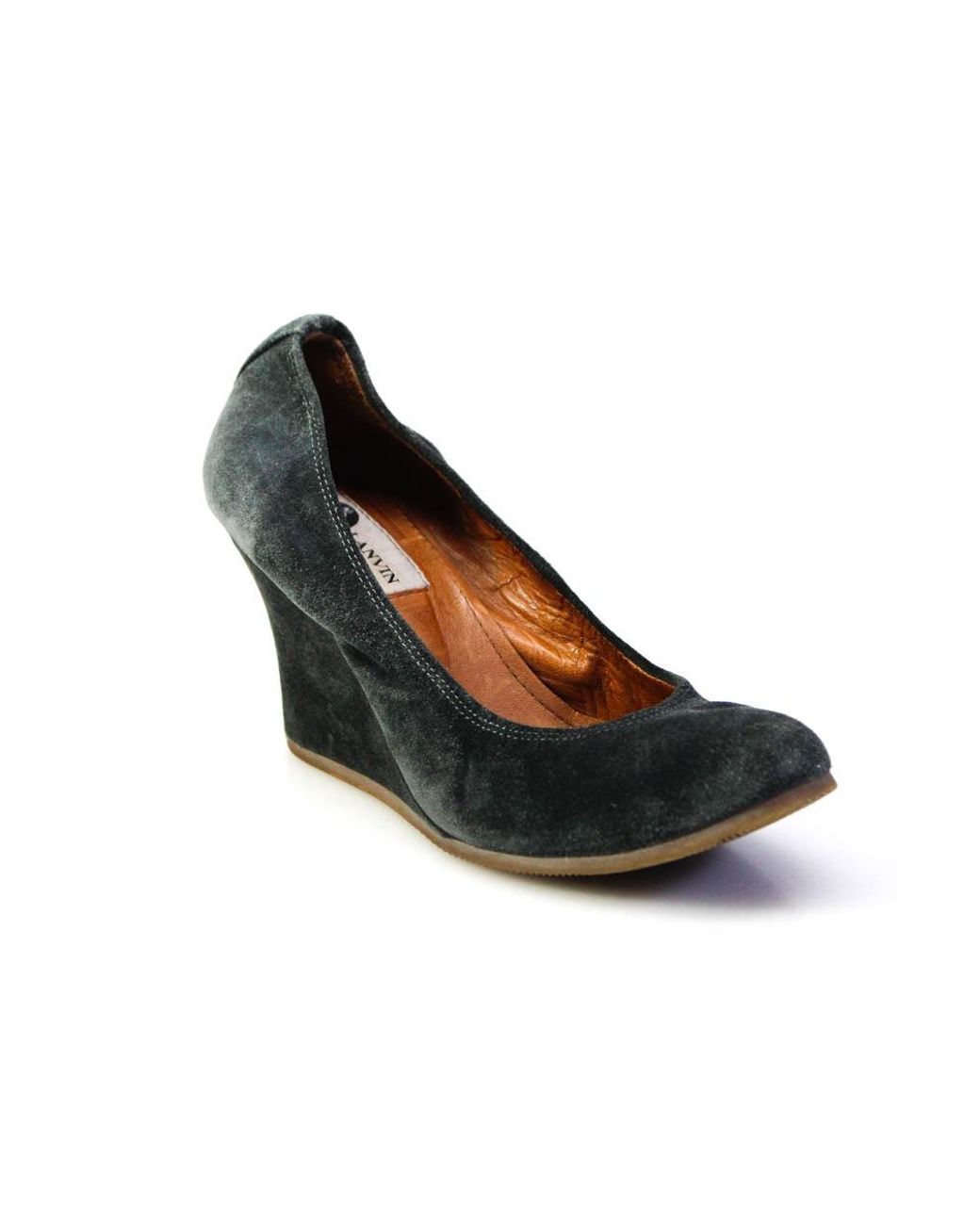 Lanvin Round Toe Suede Wedge Heels Shoe in Black | Lyst