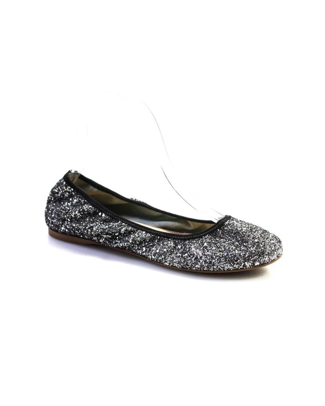 J.Crew J Crew Glitter Textured Round Toe Slip-On Ballet Flats in Black ...