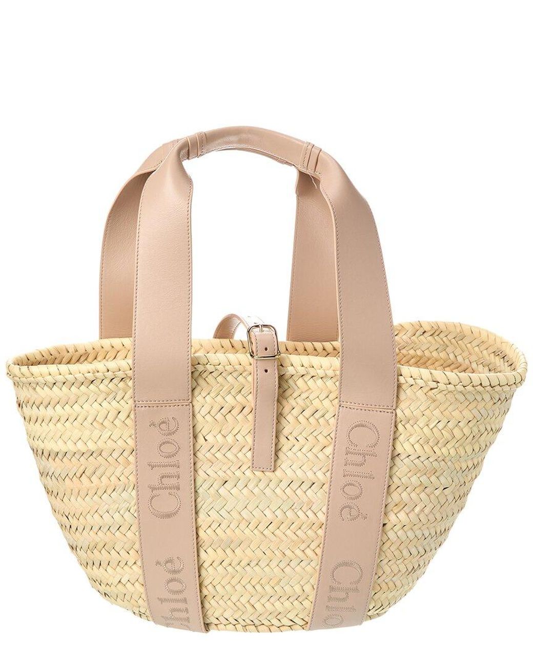 Chloé Sense Medium Raffia & Leather Basket Tote in Natural | Lyst