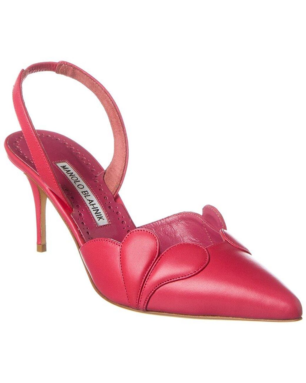 Manolo Blahnik Hatsibsli 70 Leather Slingback Pump in Pink | Lyst