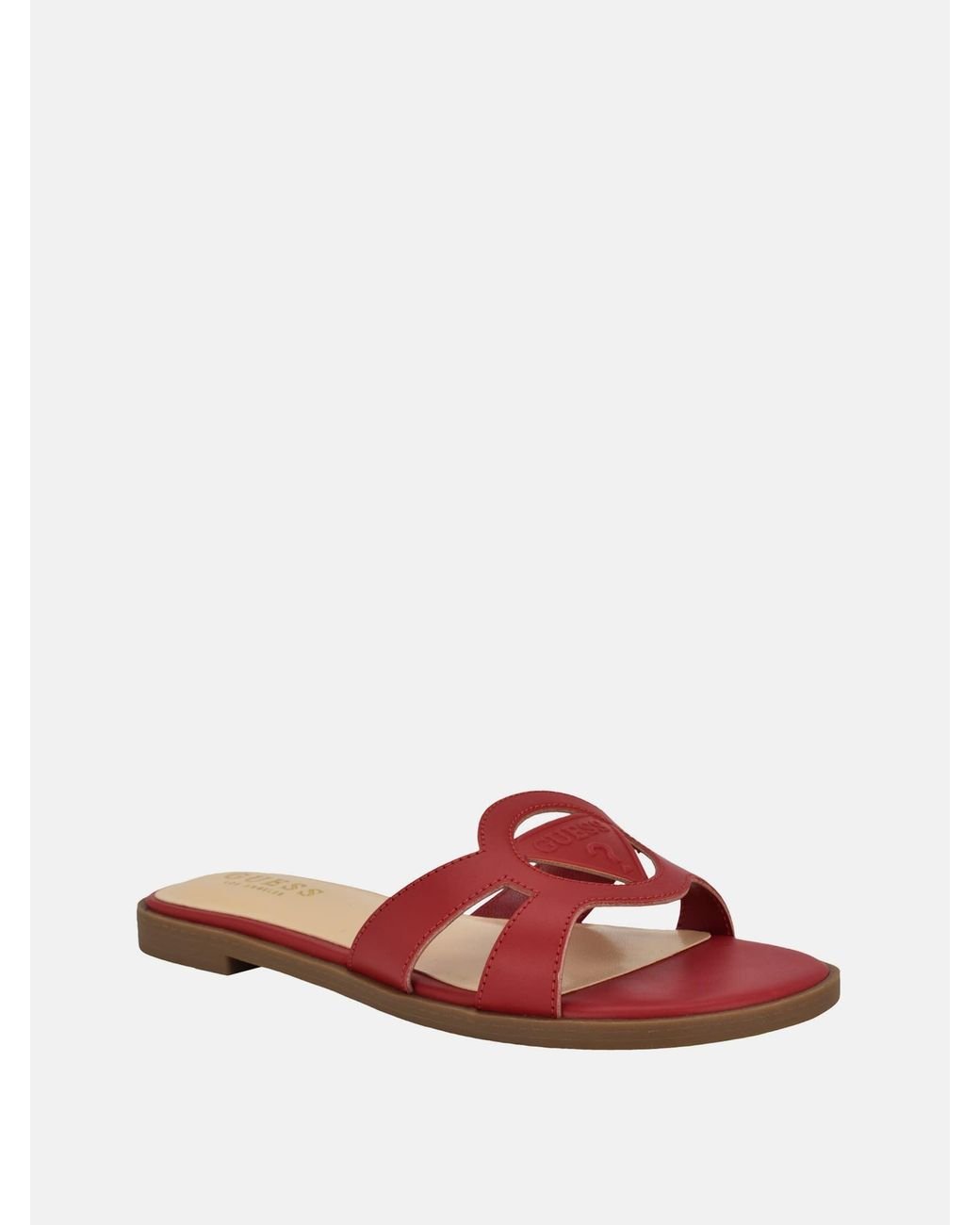 Guess Mazzie Cutout Guess Slide Sandals in Red | Lyst