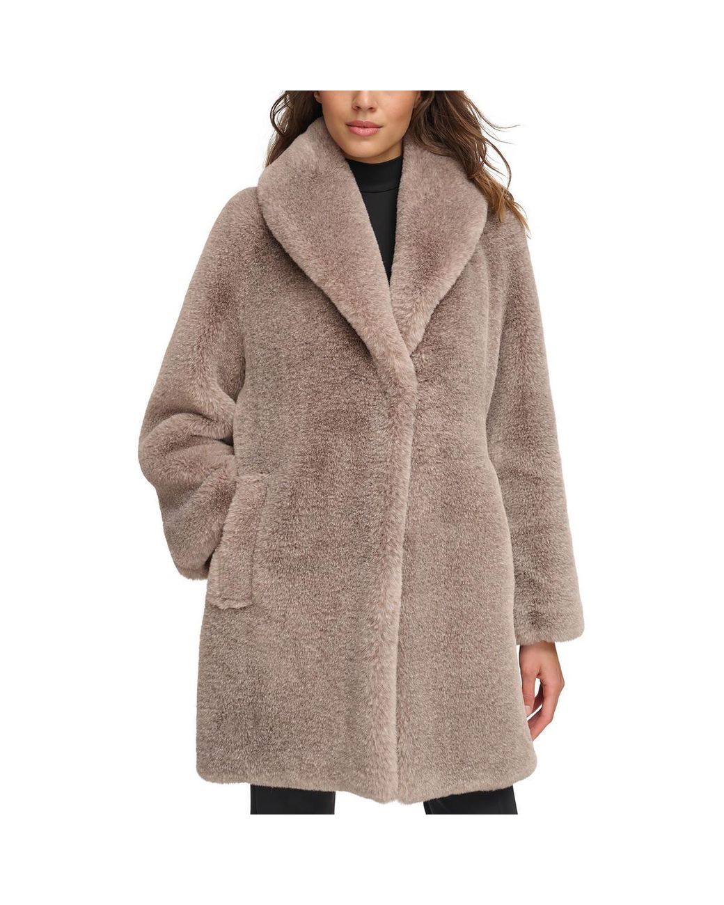 Donna Karan Long Formal Faux Fur Coat In Brown Lyst