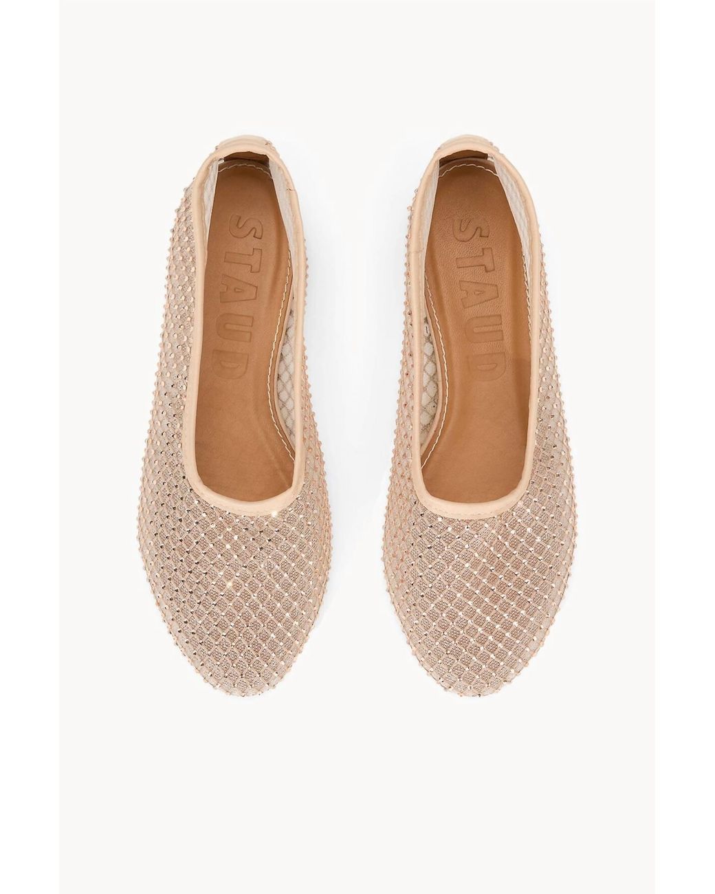 STAUD Alba Ballet Flat Crystal Mesh in White | Lyst
