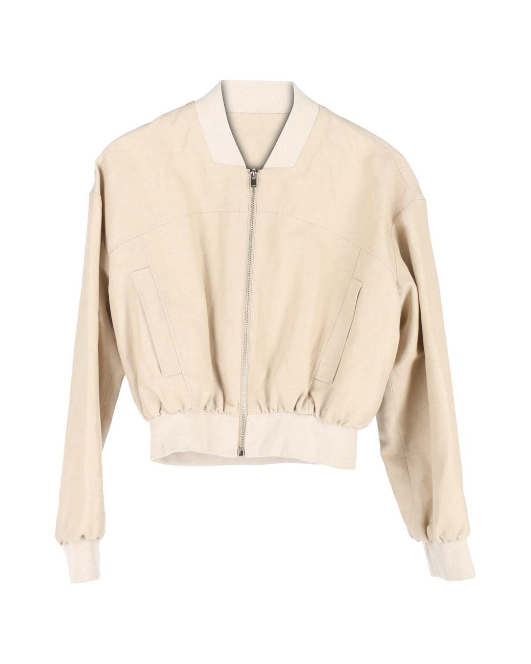 Maje Ribbed-Neck Cropped Bomber Jacket in Natural | Lyst