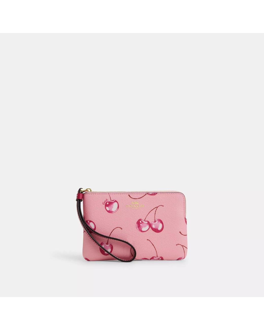 COACH Corner Zip Wristlet With Cherry Print in Pink | Lyst