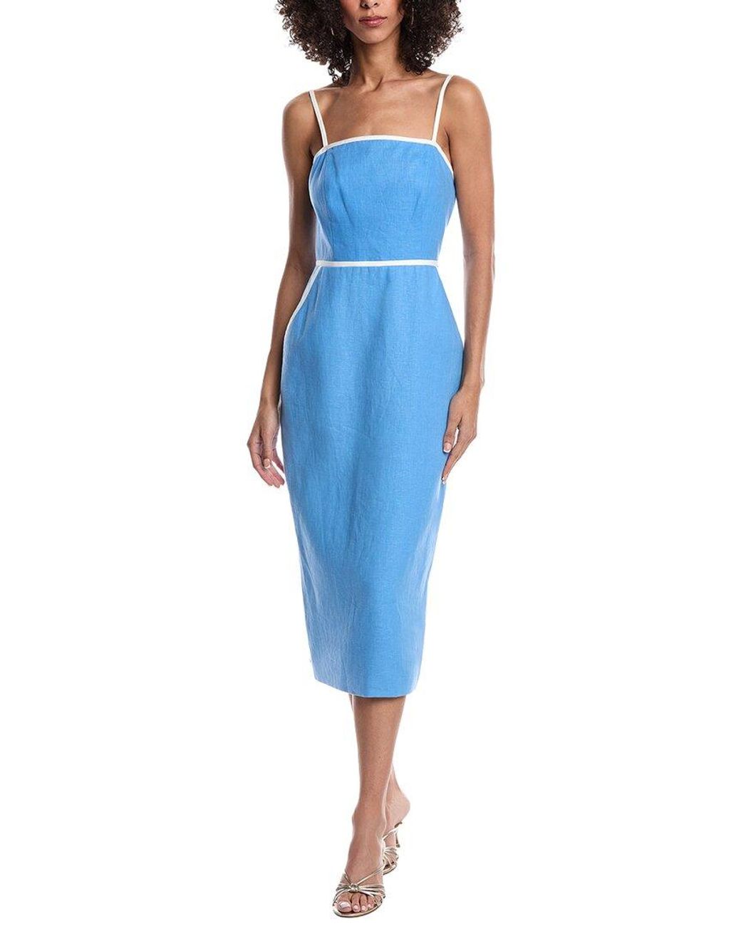 MILLY Amara Linen Midi Dress in Blue | Lyst