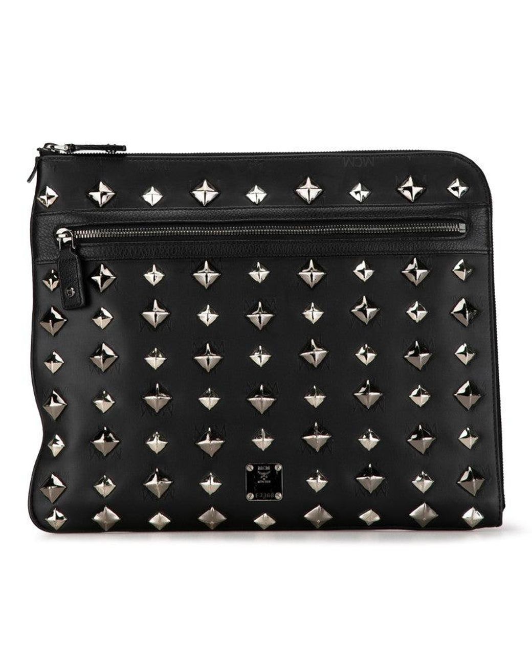 MCM Visetos Logo Studded Pvc Leather Clutch Bag in Black | Lyst
