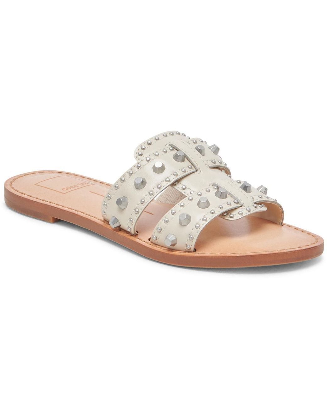 Dolce Vita Wesla Stud Studded Leather Slide Sandals in White | Lyst
