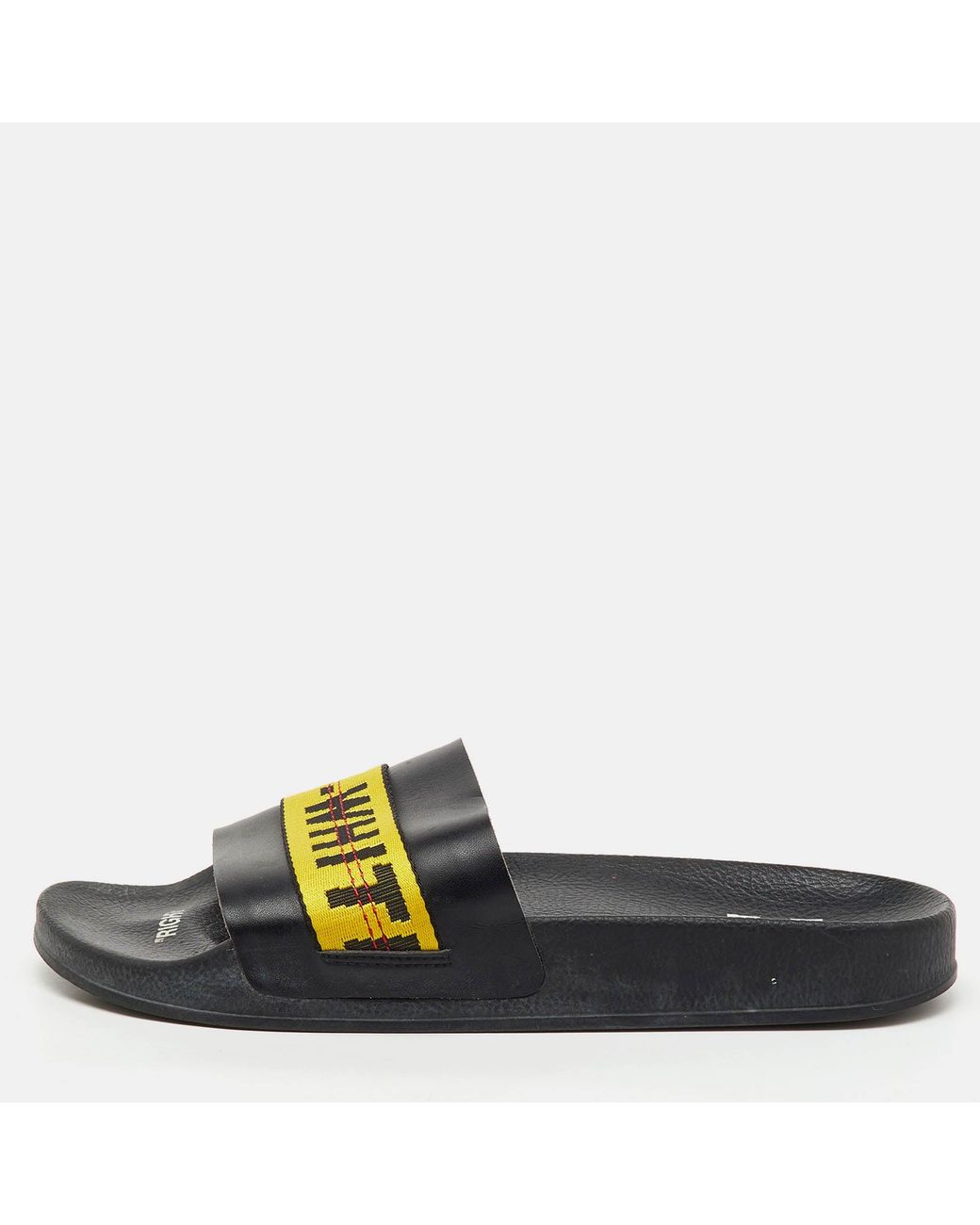 Off-White c/o Virgil Abloh Leather Logo Canvas Industrial Flat Slides ...